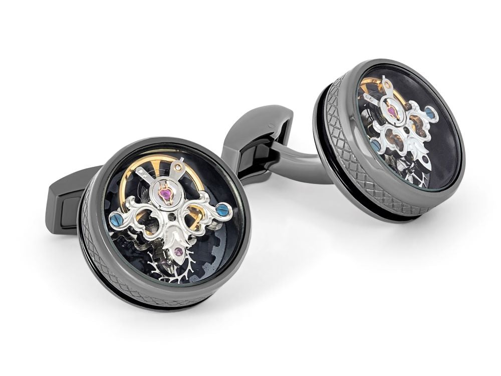 Single Tourbillon Gear Cufflinks in Gunmetal and Black Enamel REF CL80 ...
